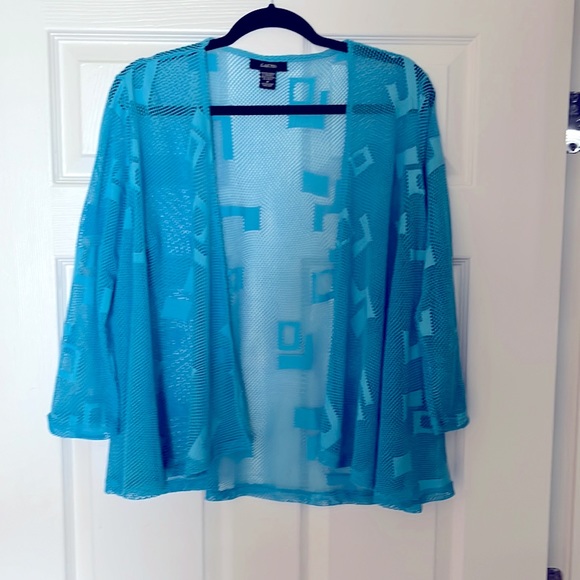 Kaktus | Sweaters | Turquoise Cardigan Open Front Patterned Sheer 34 ...